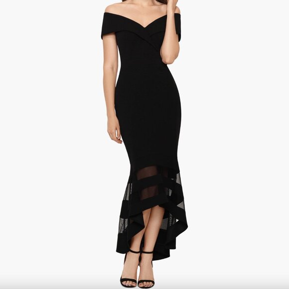Xscape Dresses Xscape Off The Shoulder Highlow Flounce Dress Poshmark